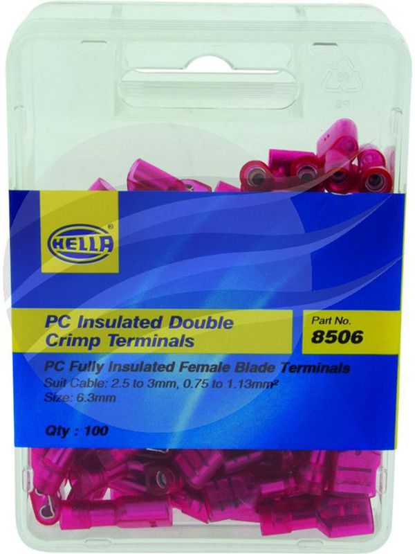 Buy Hella Pack 100 Female Blade Terminal 6.3mm Fully Insul Pvc Copper ...