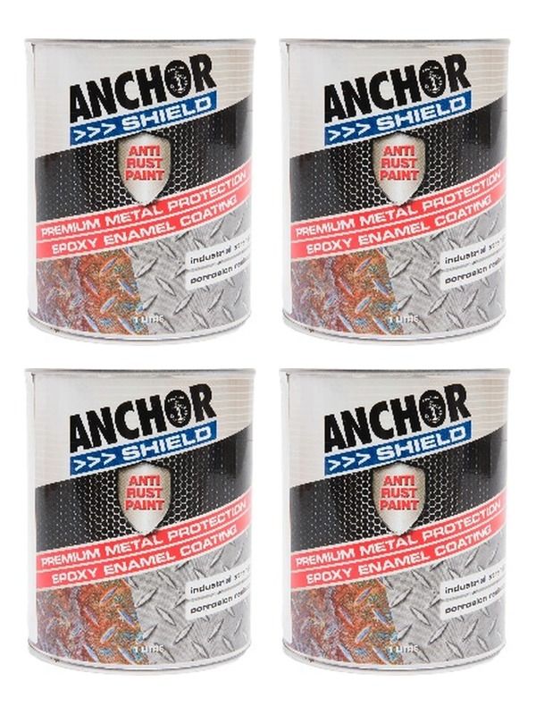 Buy 4 x Anchor Shield Metal Anti Rust Paint Gloss Black 1L RLK-ANC-123 ...