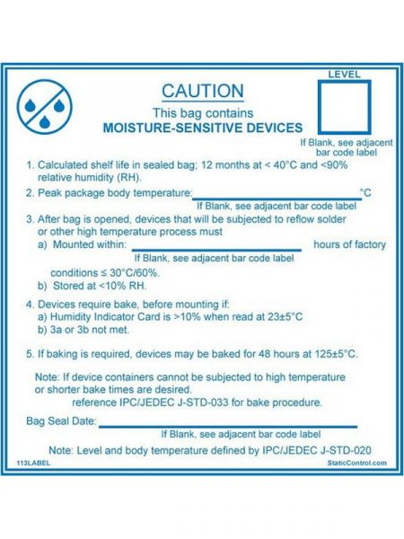Buy Desco IPC/JEDEC J-STD-020 Label, 102mm x 102mm 100/Roll 113LABEL ...