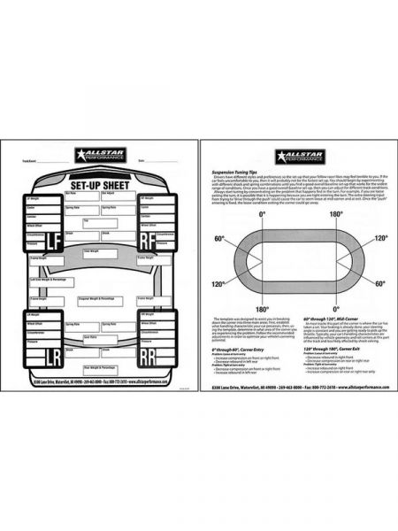 Buy Allstar Performance Chassis Setup Chart - 50 Sheet in Pad - Each ...